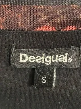 Desigual | Dresses | Desigual Black Print Dress With 3 Tiers And Sheer ...